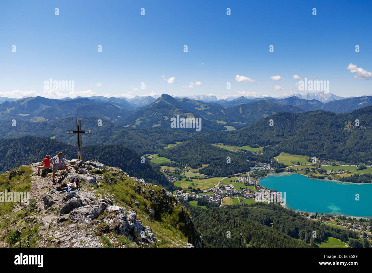 Summit cross of the Frauenkopf, Lake Fuschl and Fuschl am See ...