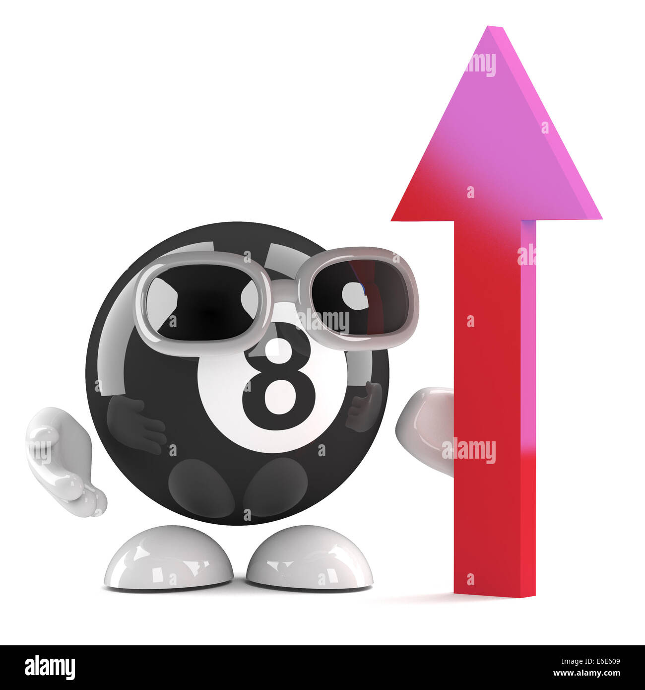 3d render of an 8 ball next to an upward pointing arrow Stock Photo - Alamy