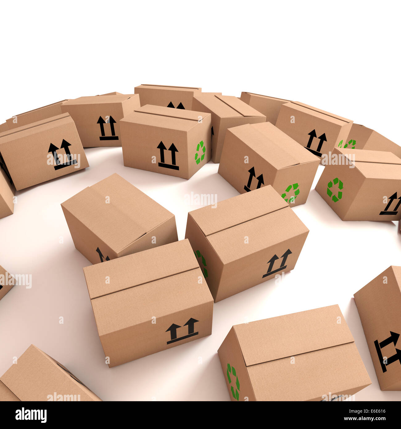 3d render of cardboard boxes on a curved white surface Stock Photo - Alamy