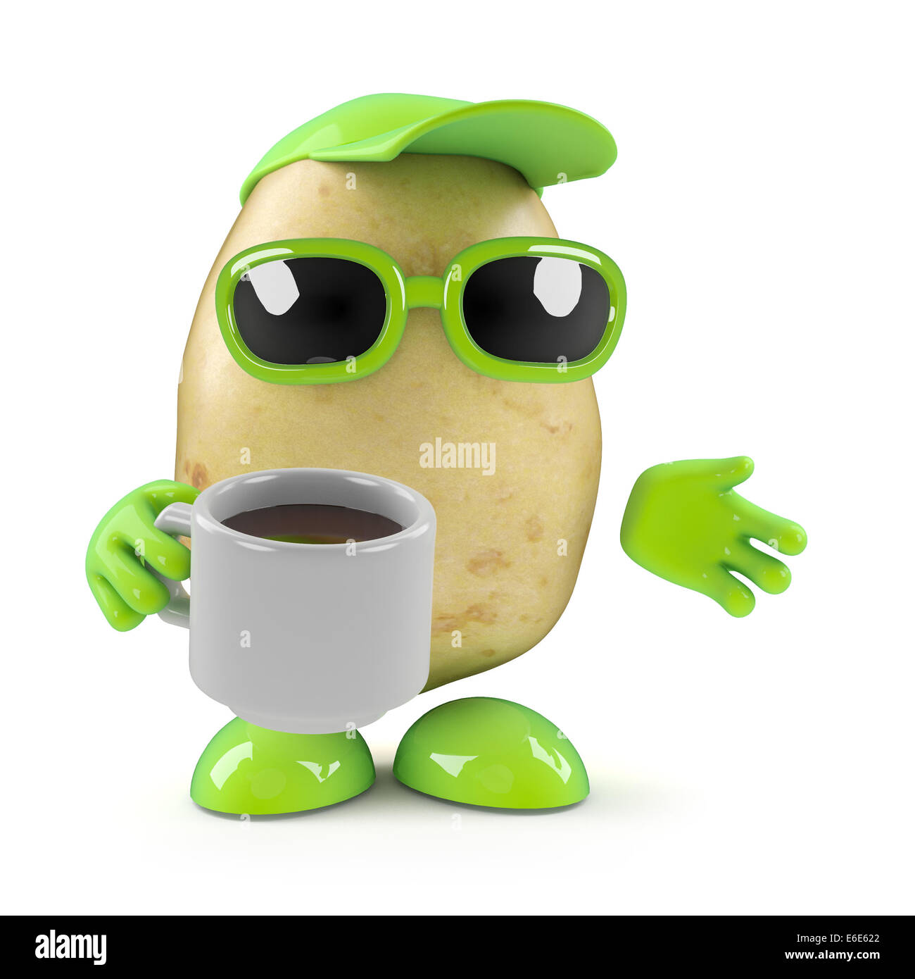 3d render of a potato character drinking a cup of tea Stock Photo - Alamy