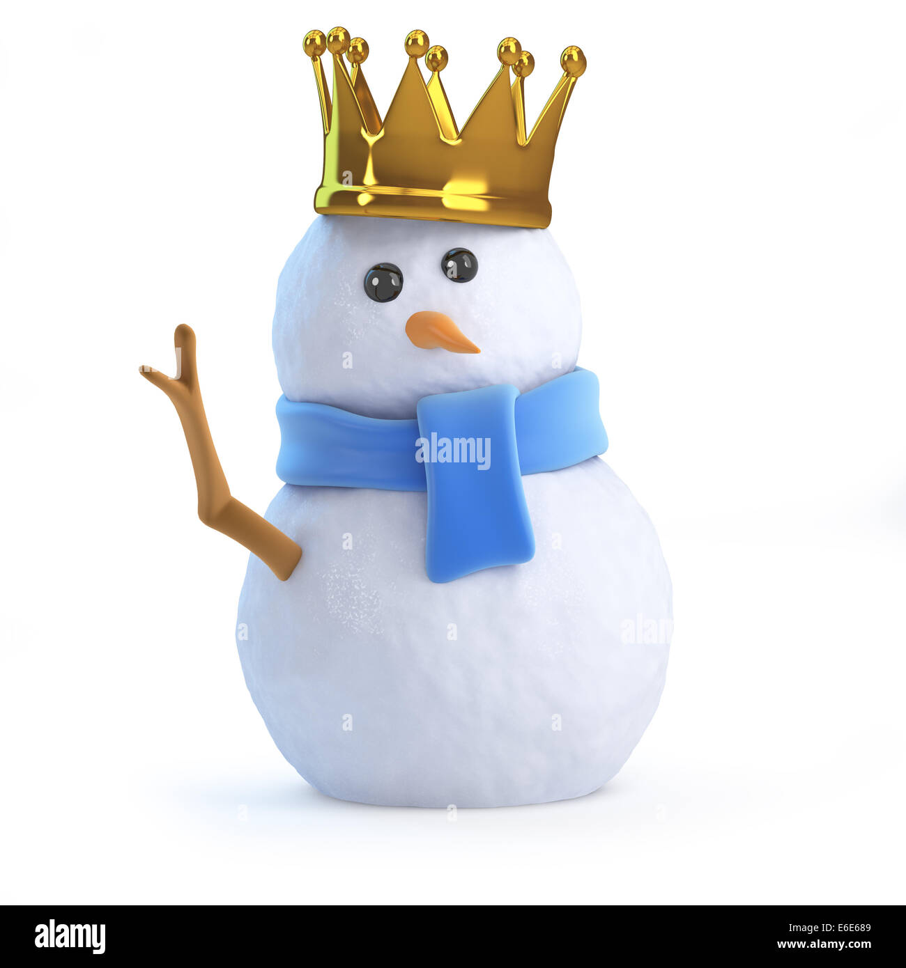 3d render of a snowman in a blue scarf wearing a gold crown Stock Photo ...