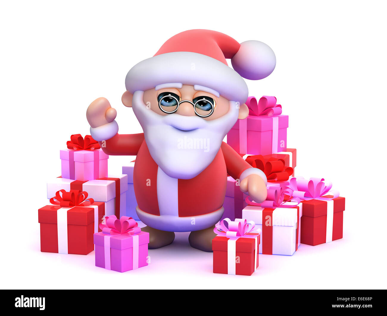 3d render of Santa Claus amongst loads of Christmas gifts Stock Photo ...