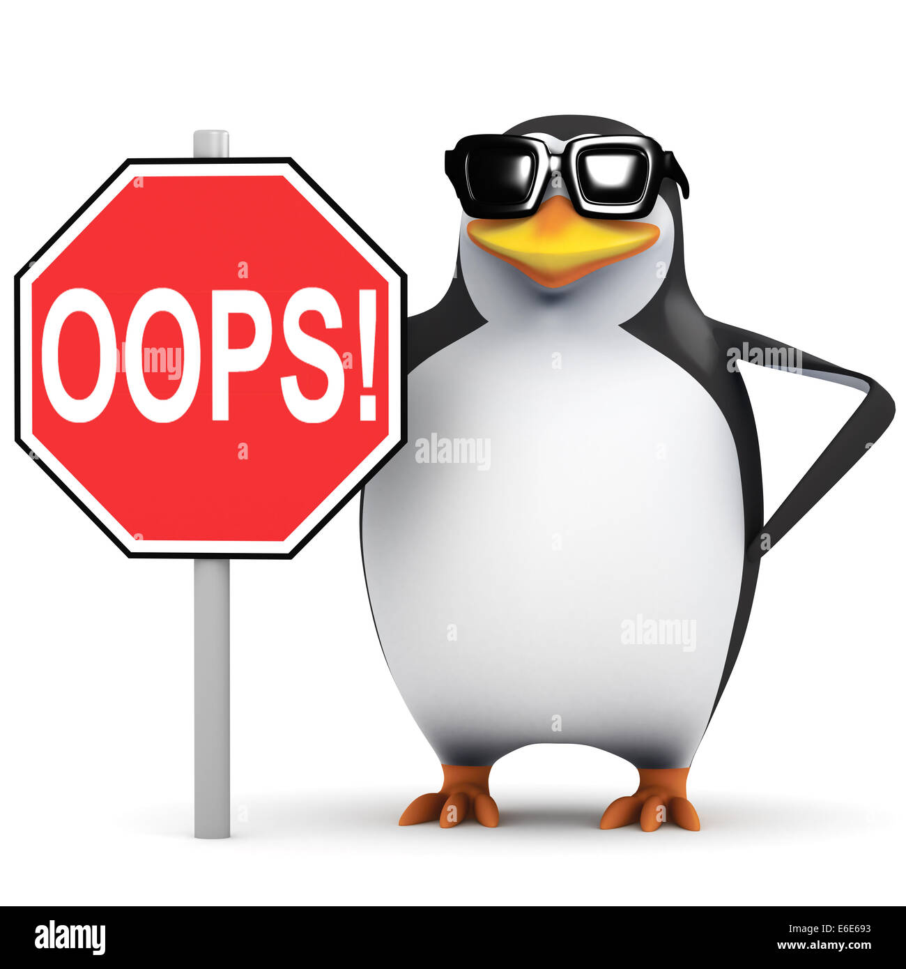 3d render of a penguin with an "Oops" sign Stock Photo - Alamy