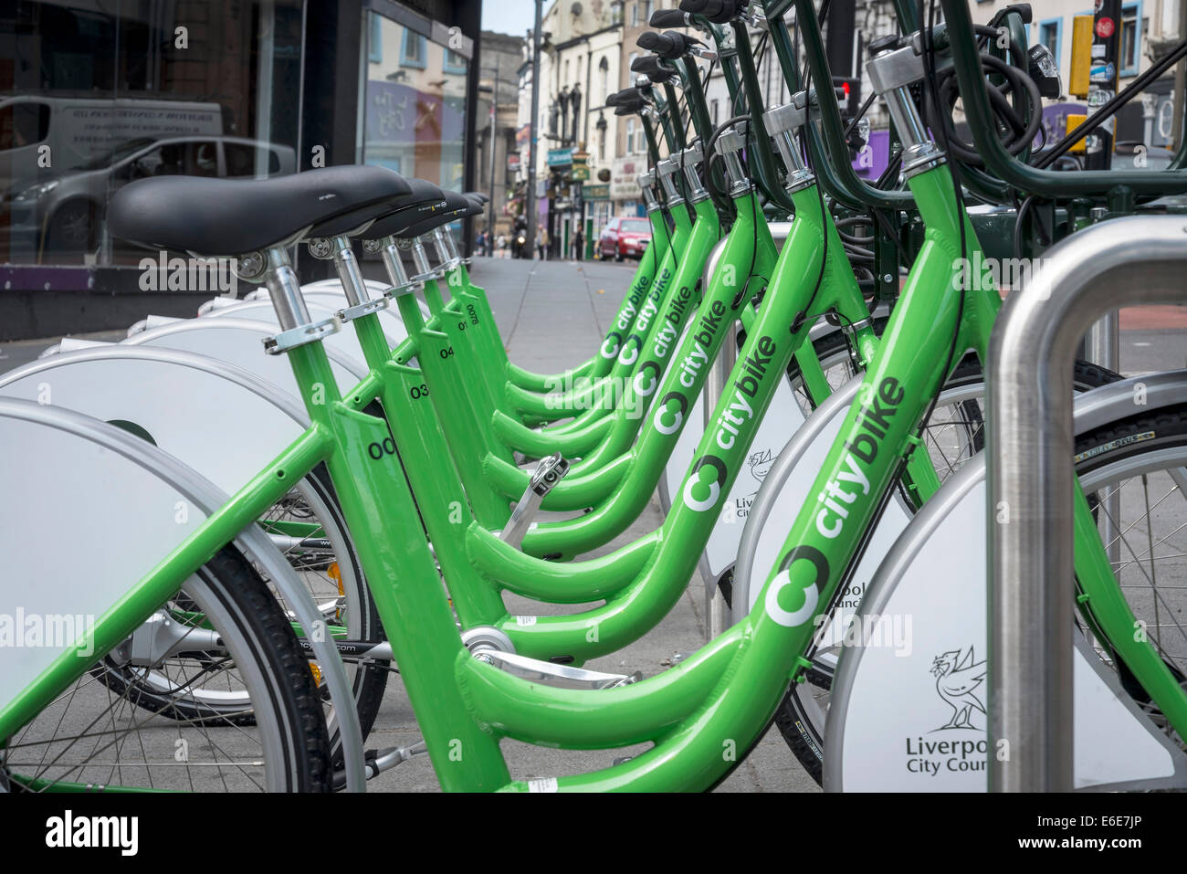 Liverpool City Council City Bikes on a stand in the city centre Stock ...