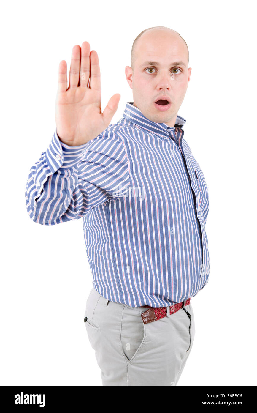 young man making stop with his hand, isolated Stock Photo - Alamy