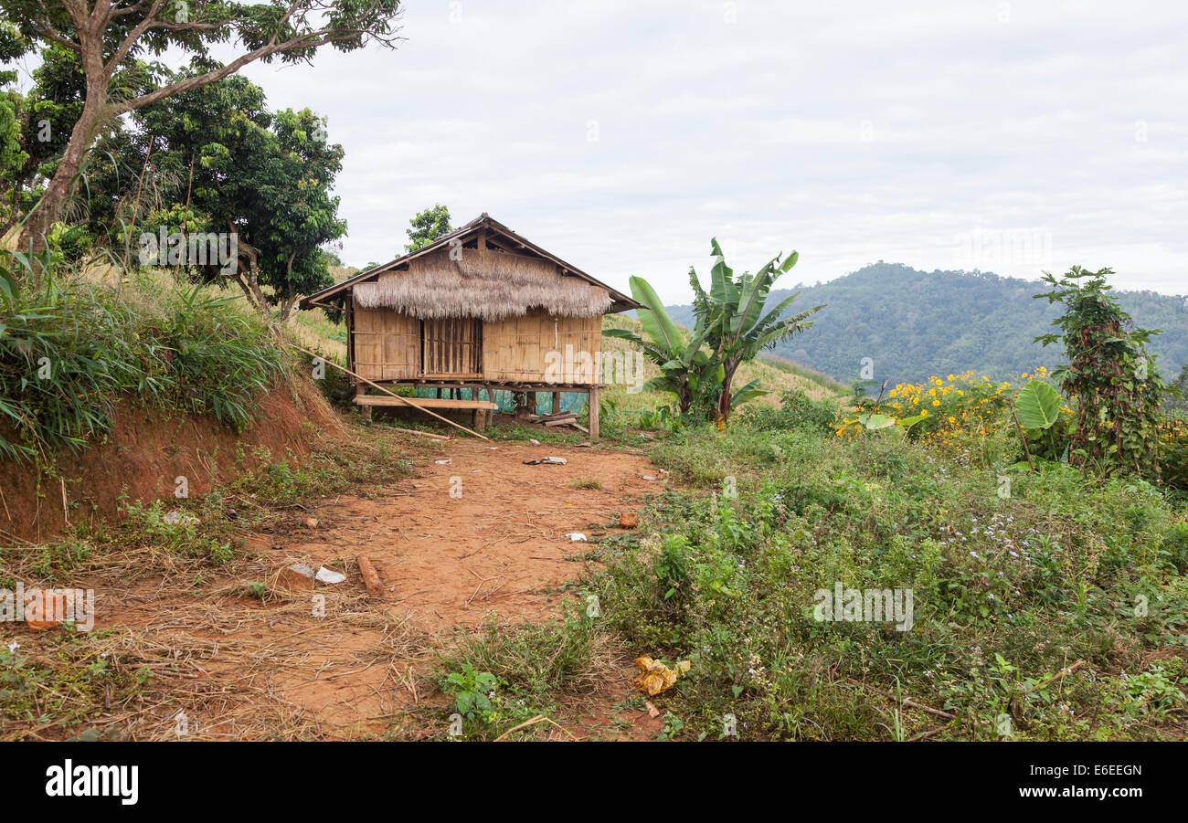 Typical Lahu wooden village house on stilts, Chiang Khong in Chiang Rai ...