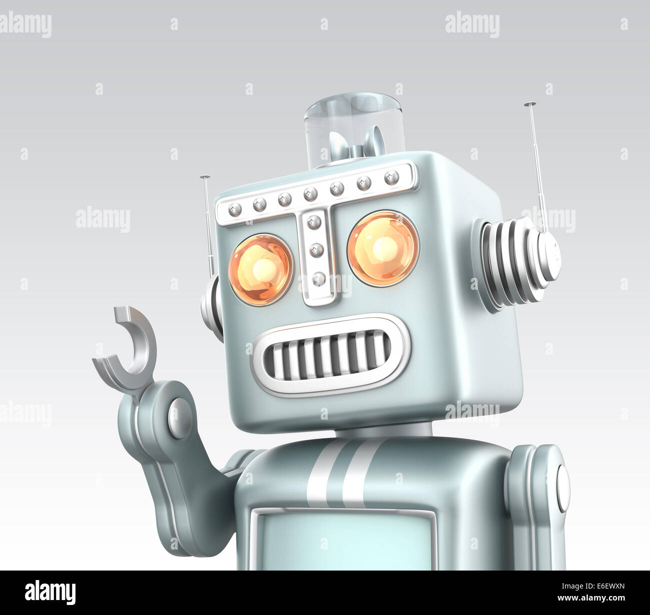 Cute vintage robot isolated on gray background Stock Photo - Alamy