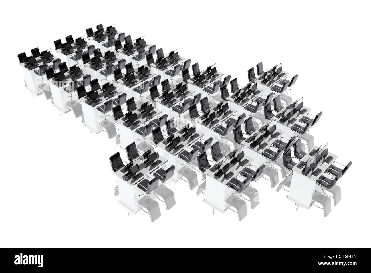 Group of office desks forming an arrow Stock Photo - Alamy