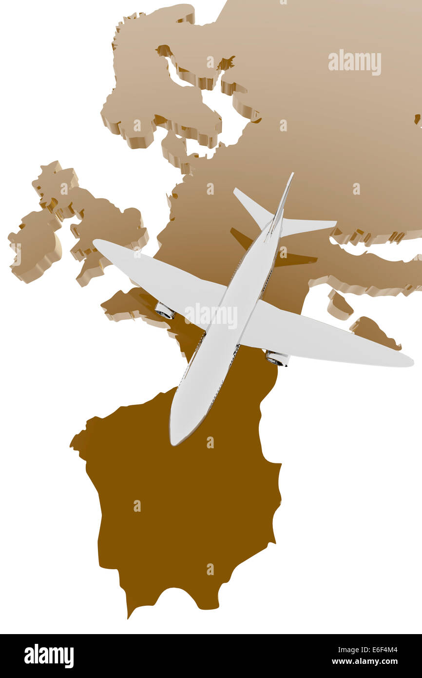Airplane and europe map Stock Photo - Alamy