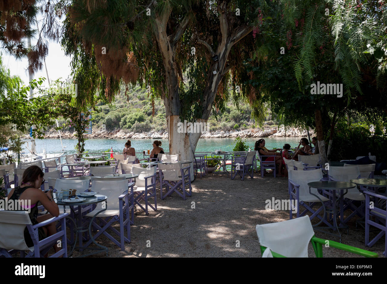 Cafe shop at the pier of Steni Vala village in Alonnisos, Greece on ...
