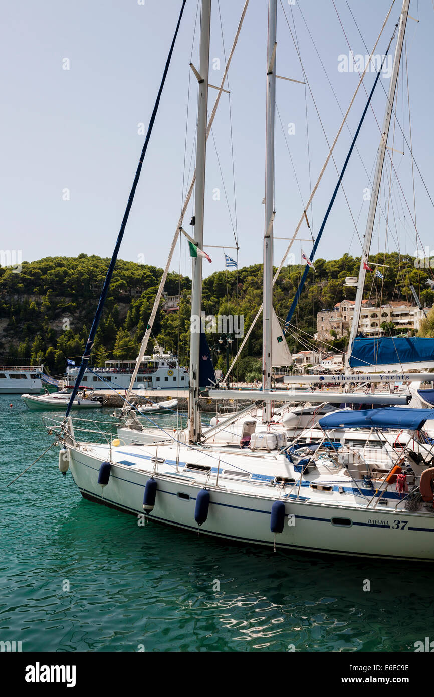 Sailboats at the port of Alonnisos island, Patitiri on August 2014 ...