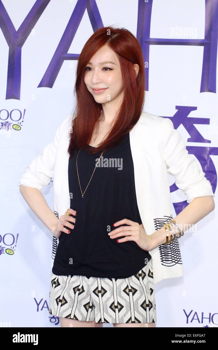 Taipei. 21st Aug, 2014. Singer Cindy Wang attends a commercial event held by Yahoo! in Taipei on ...