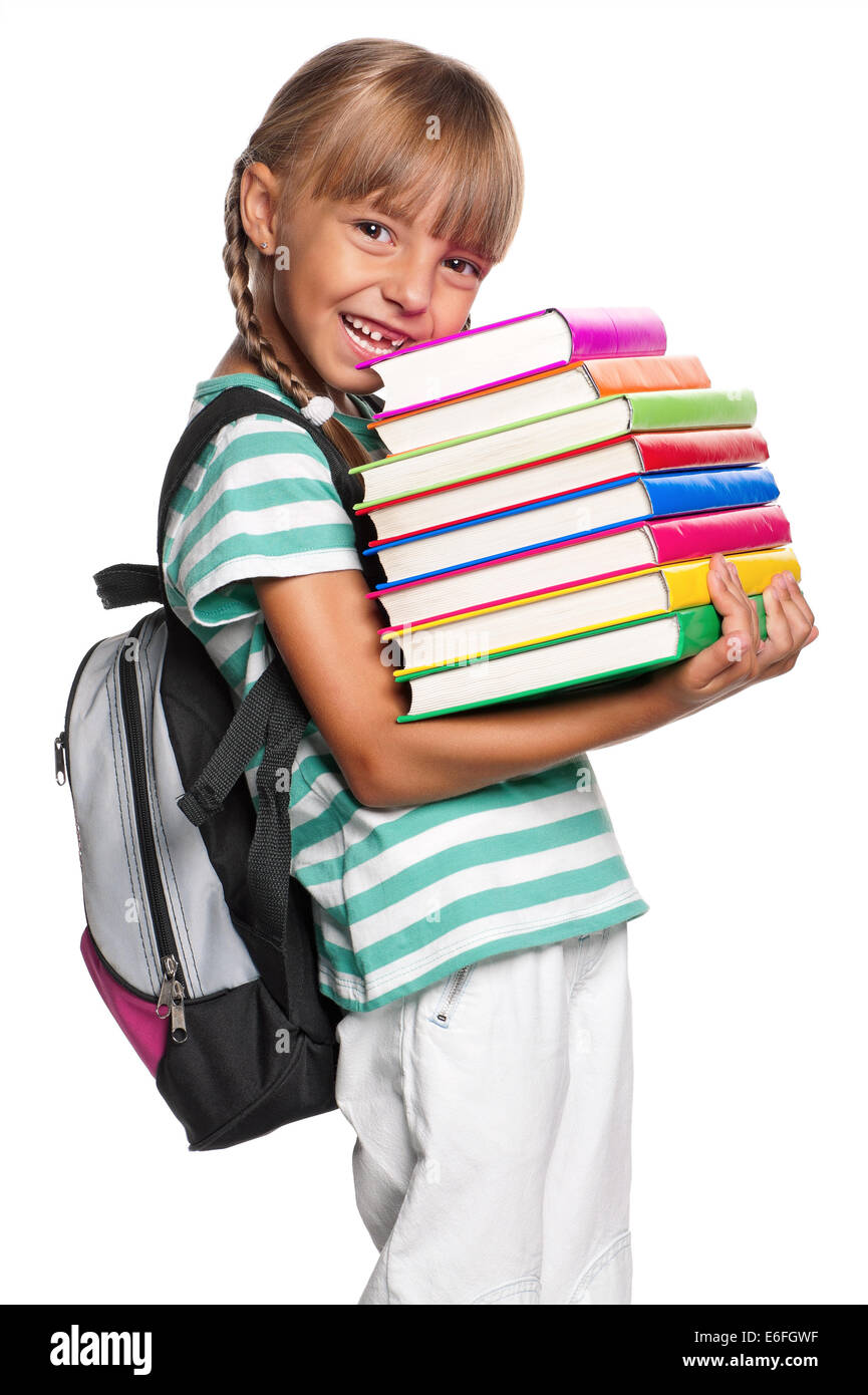 Little girl with books Stock Photo - Alamy