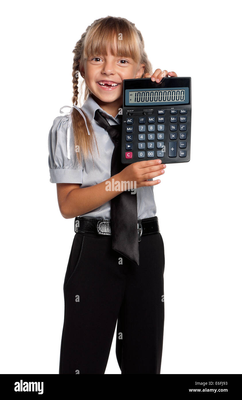 Little girl with calculator Stock Photo - Alamy