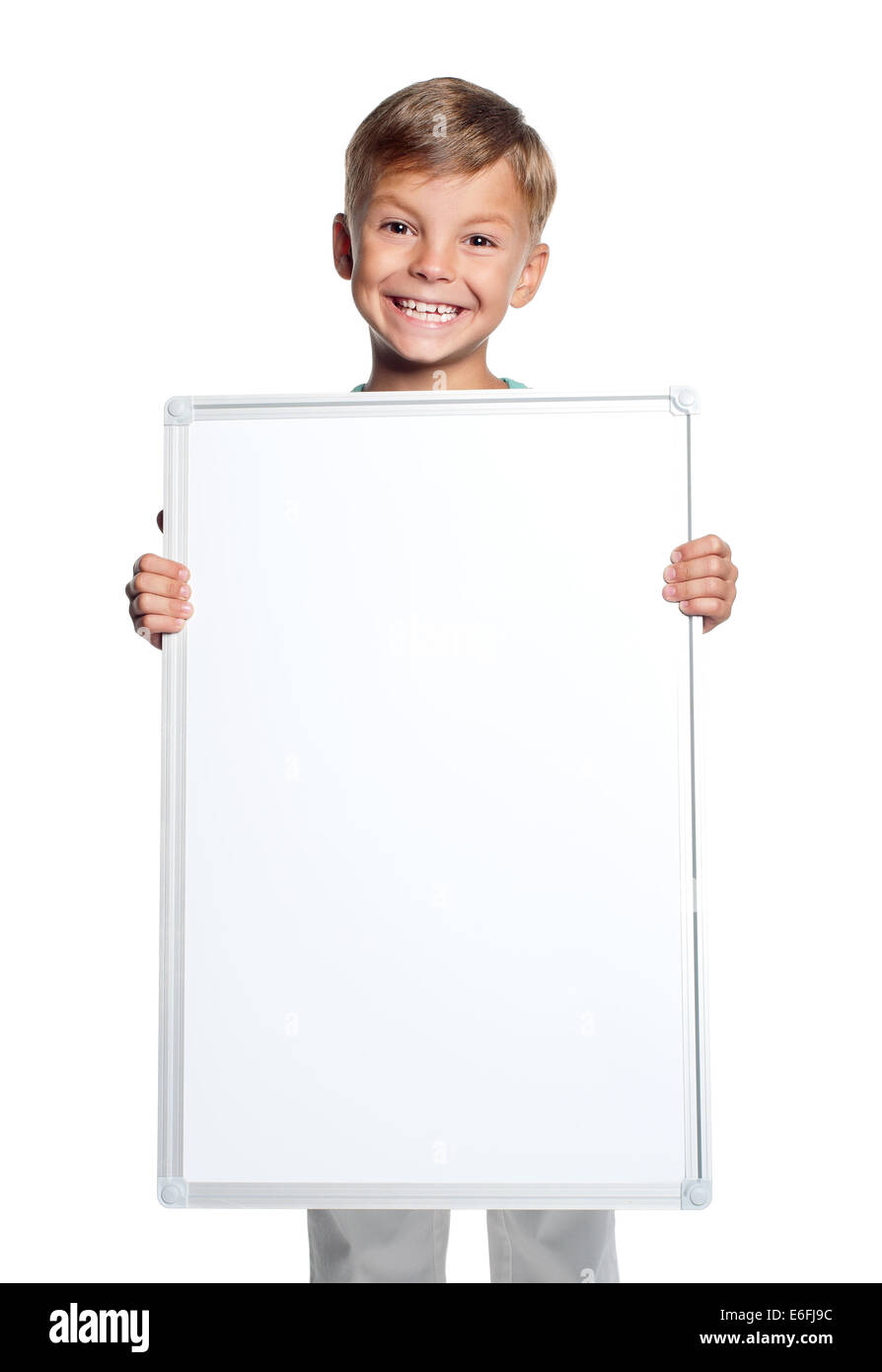 Little boy with white blank Stock Photo - Alamy