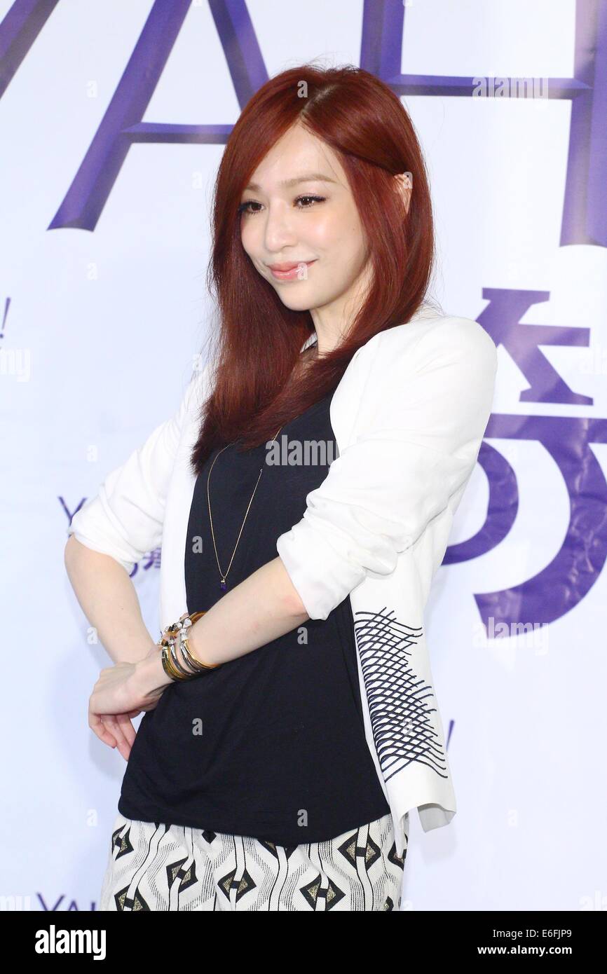 Taipei. 21st Aug, 2014. Singer Cindy Wang attends a commercial event held by Yahoo! in Taipei on ...