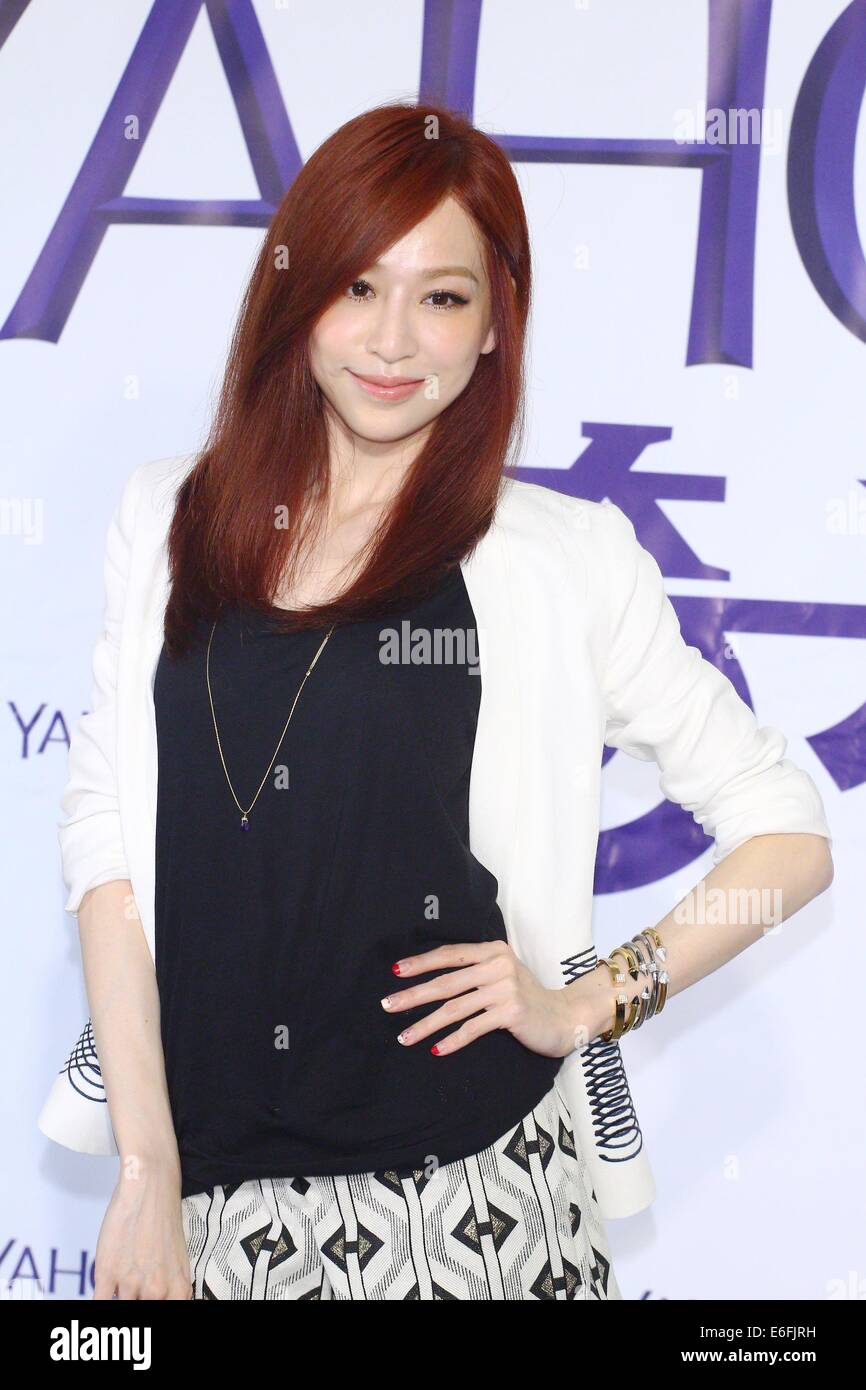 Taipei. 21st Aug, 2014. Singer Cindy Wang attends a commercial event held by Yahoo! in Taipei on ...