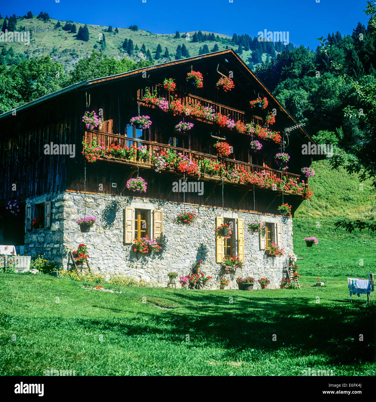 Flowered chalet Samoëns Savoy French Alps France Europe Stock Photo - Alamy