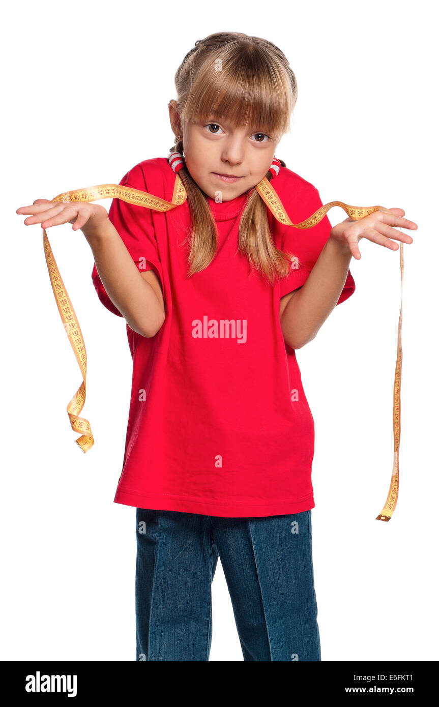 Little girl with measure tape Stock Photo - Alamy