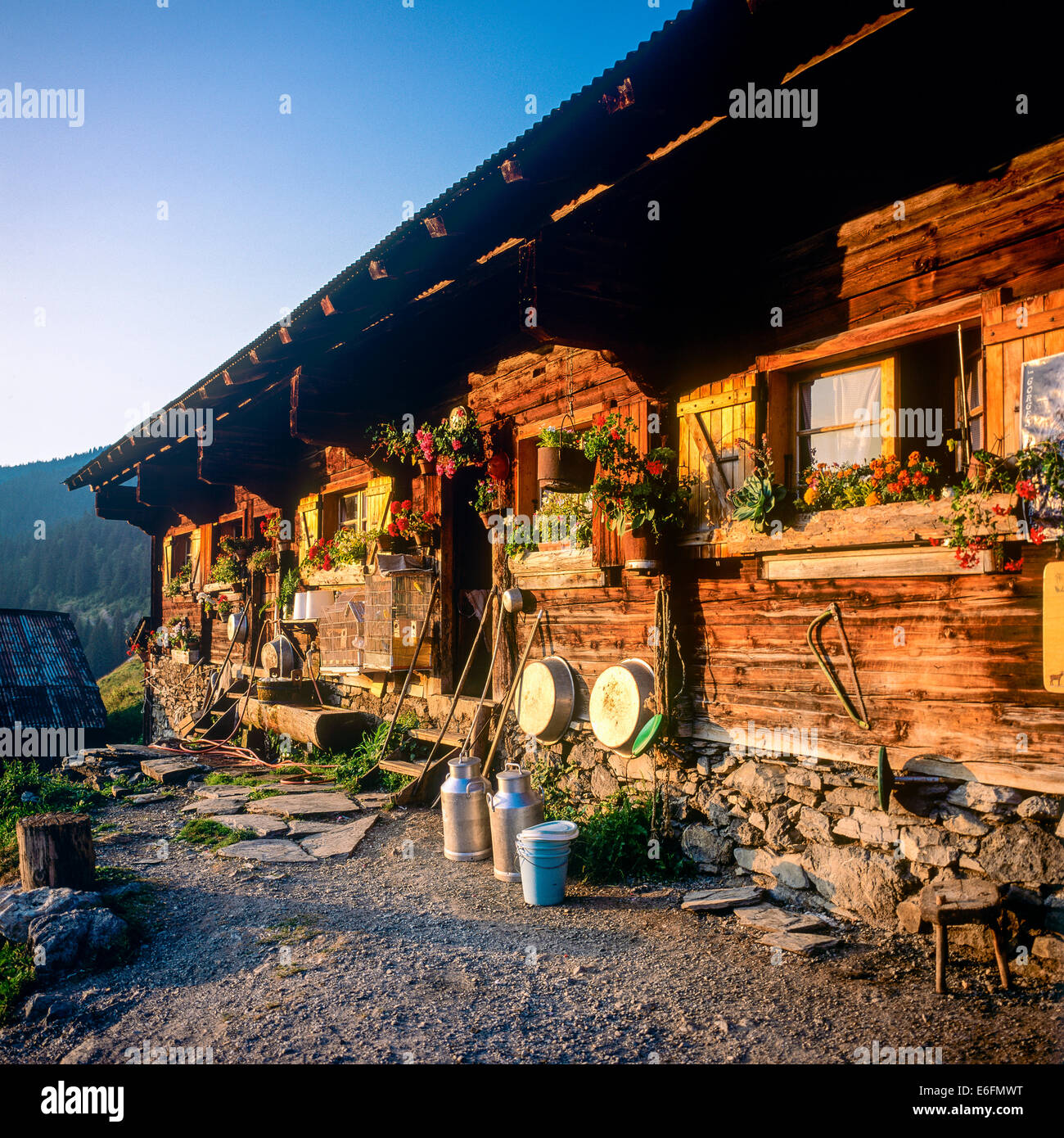 Goatherd's chalet at sunset Les Lindarets Savoy French Alps France ...