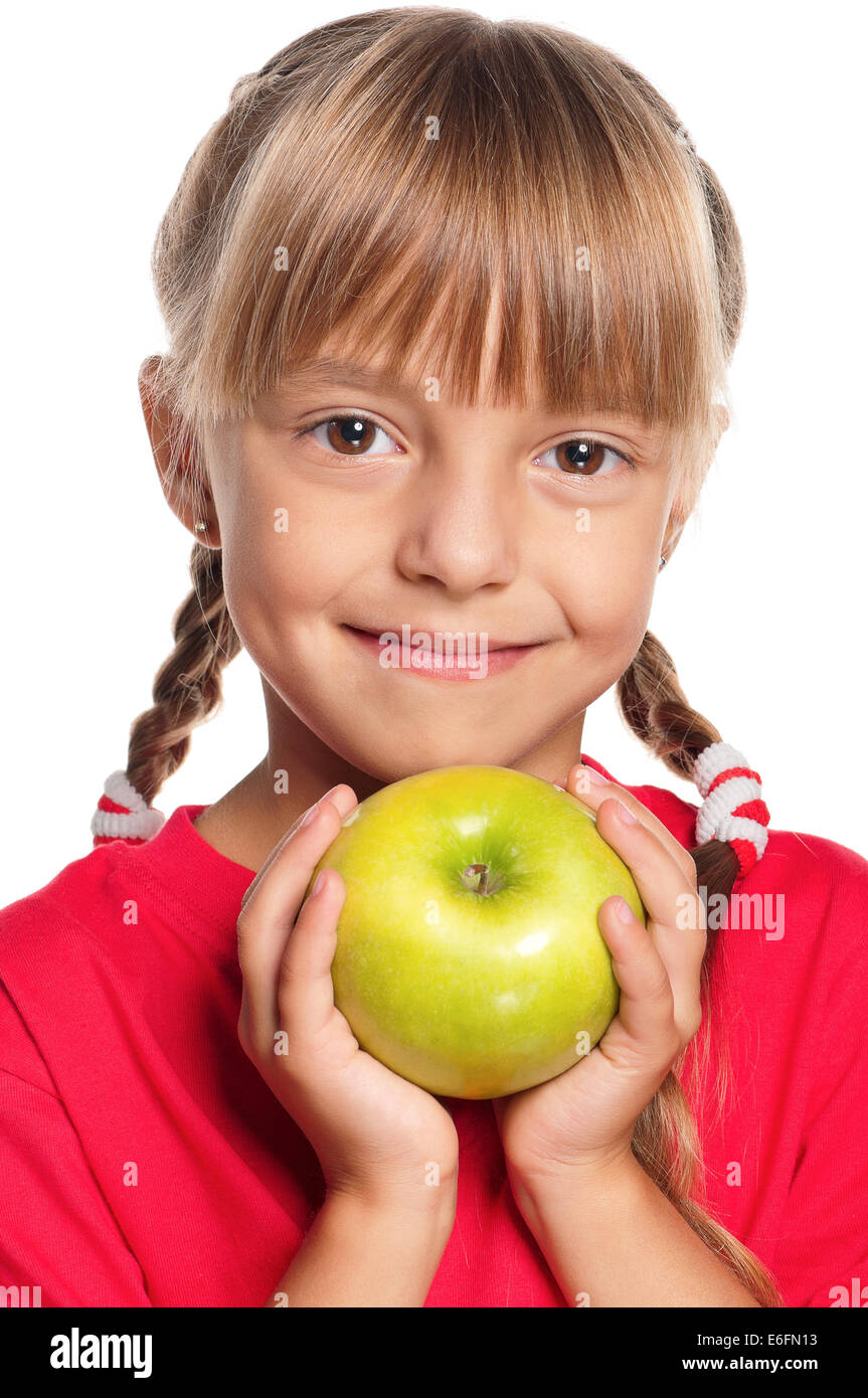 Little girl with apple Stock Photo - Alamy