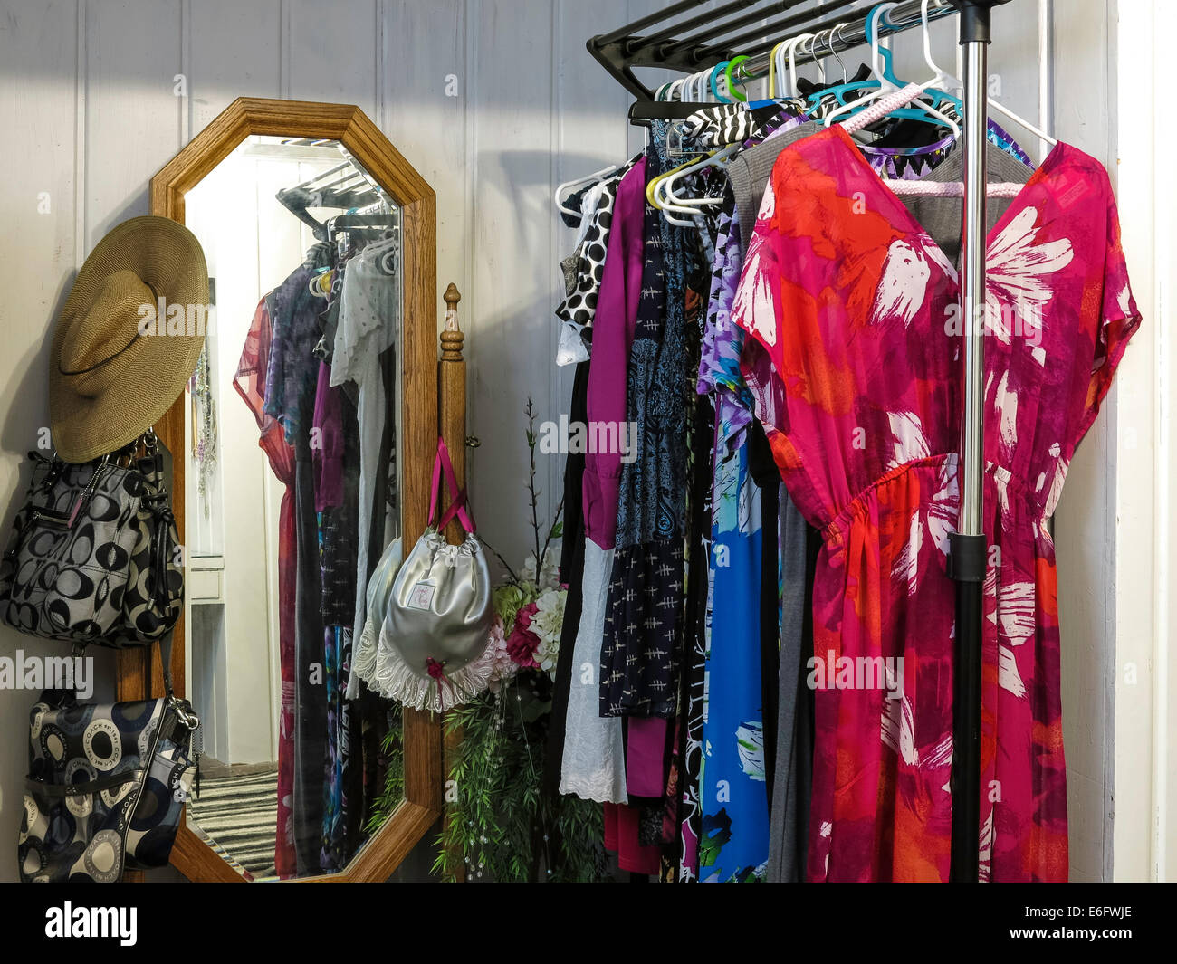 Full Length Mirror and Dress Rack , Residential Home, USA Stock Photo ...
