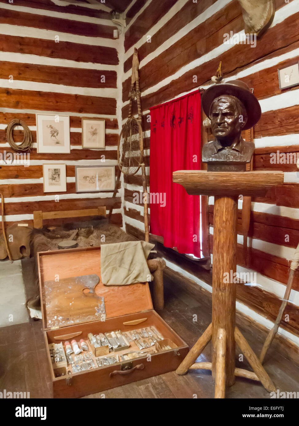 C.M. Russell Museum Log Cabin Studio Interior, Montana, USA Stock Photo ...