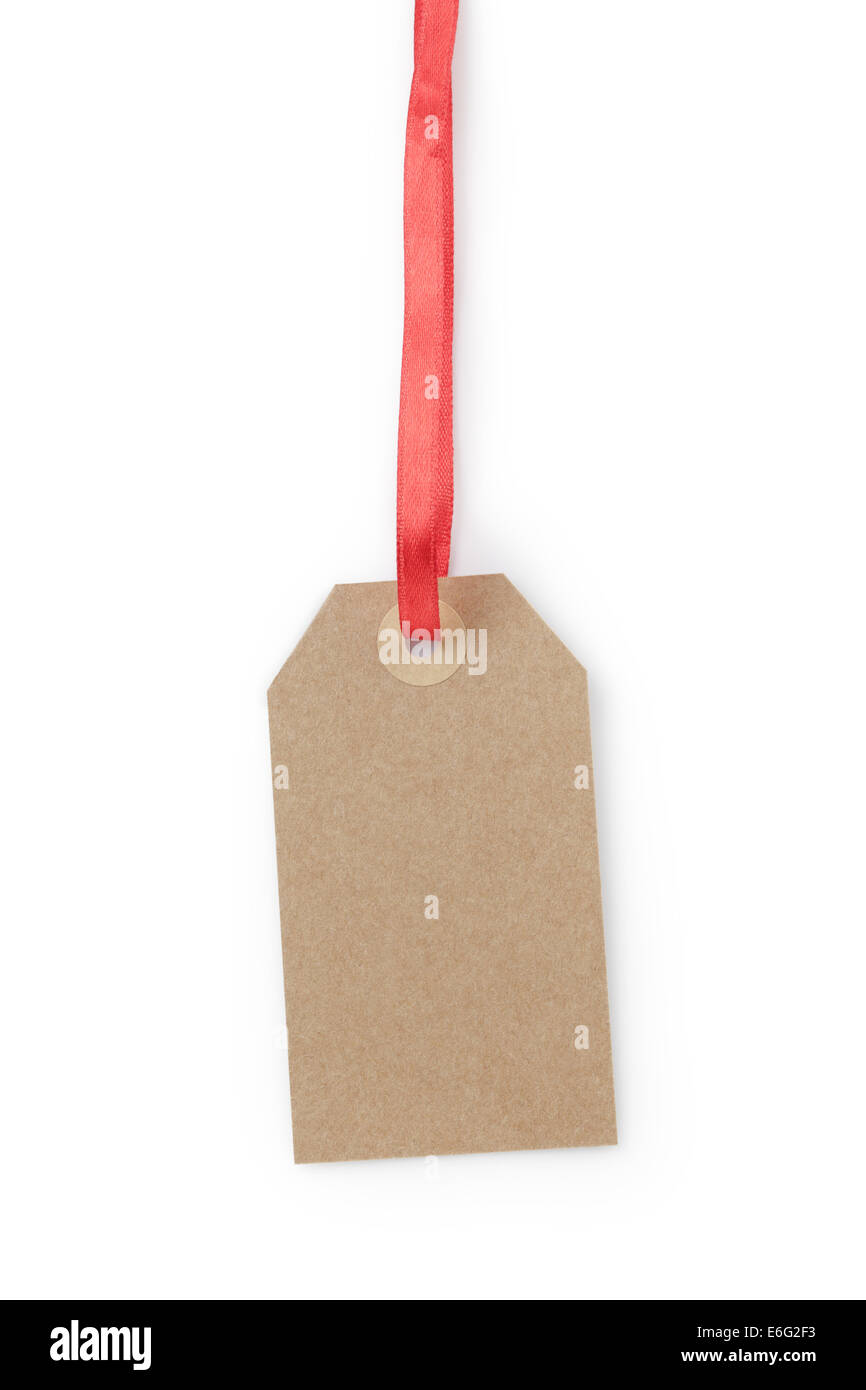 vintage style price tag or label with red ribbon, white background with ...