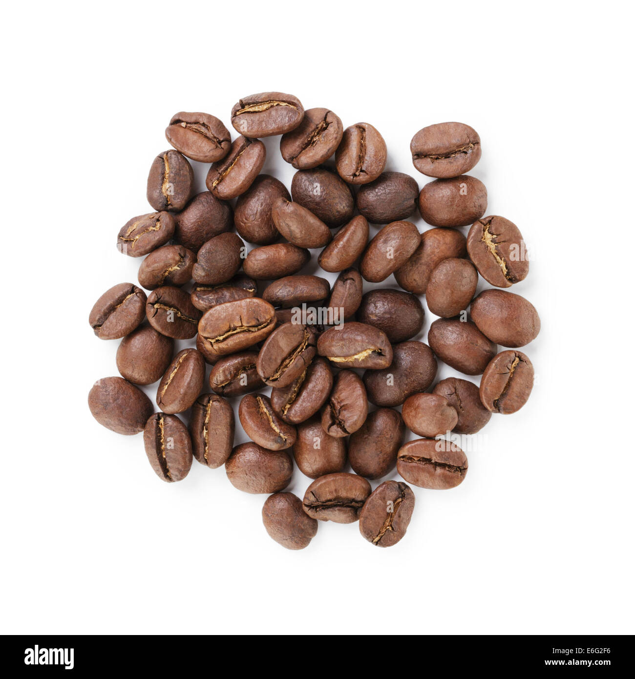 small heap of roasted coffee beans from above, isolated on white Stock ...