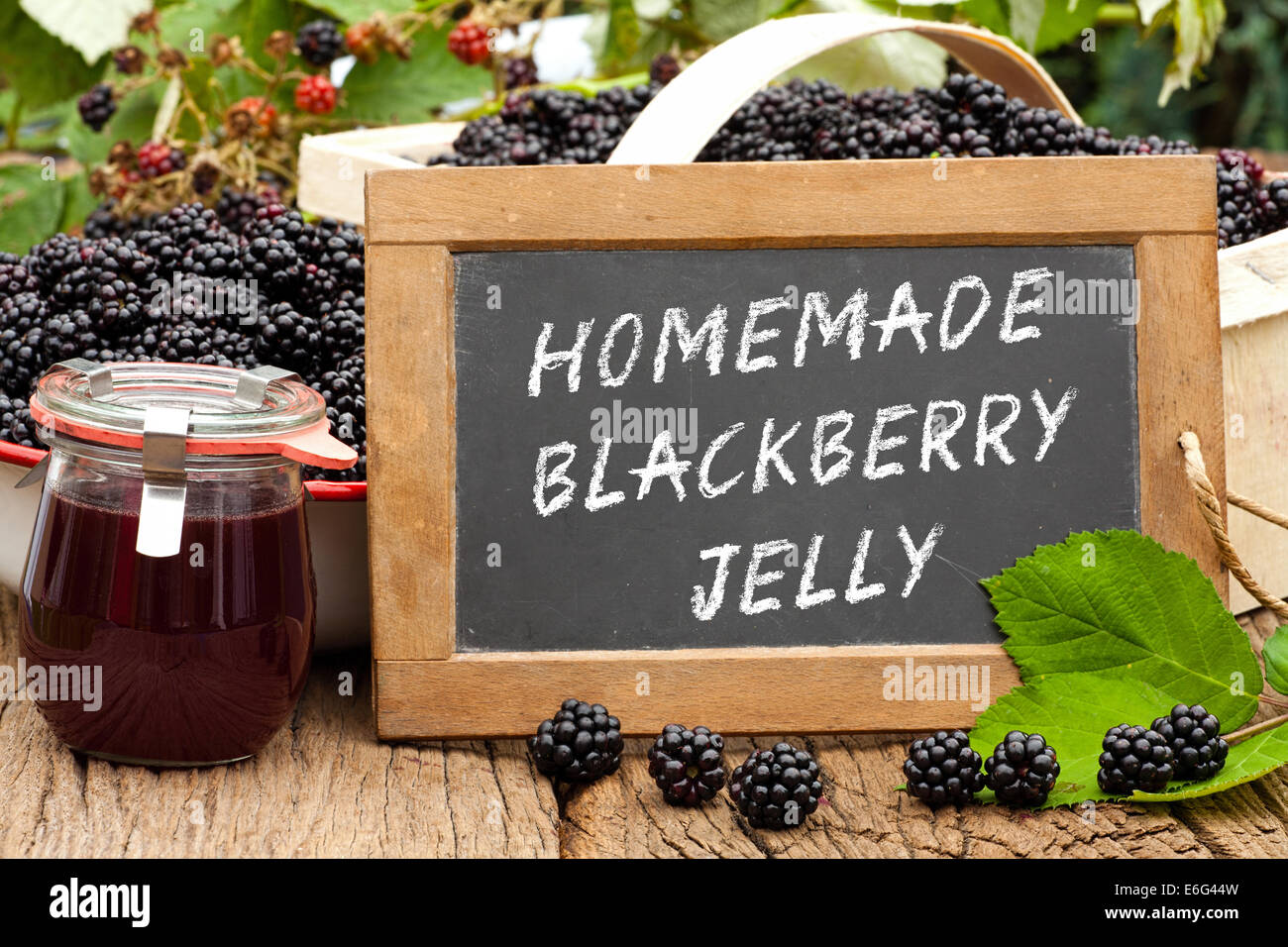Slate blackboard with the words: Homemade Blackberry Jelly in front of ...