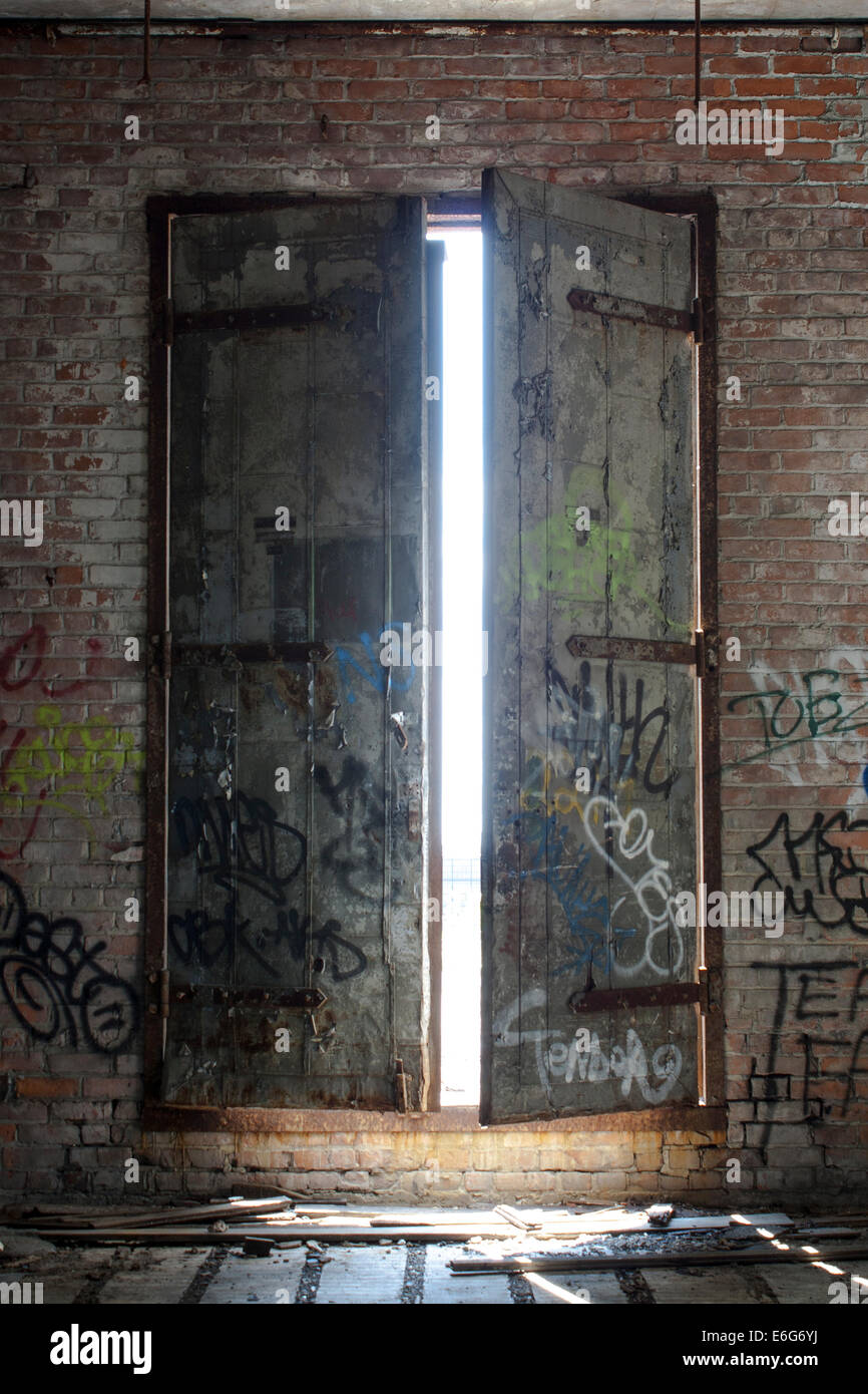 Shuttered window in abandoned building. Detroit, MI Stock Photo - Alamy