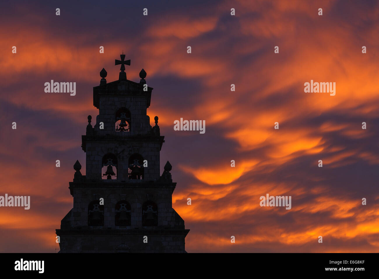 Church and sunset. Cangas de Onis. Asturias provence. Spain. Europe ...