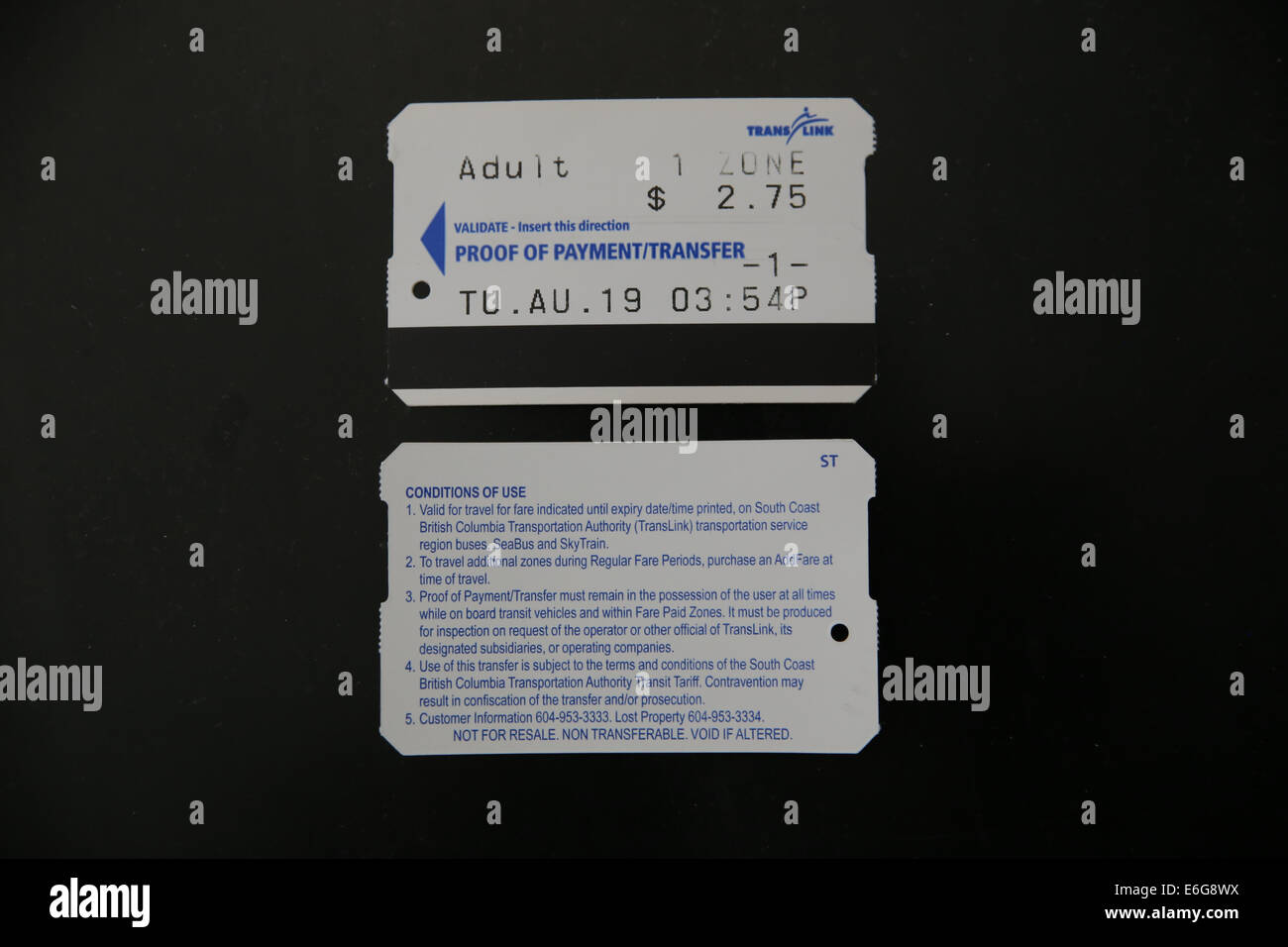 Vancouver skytrain train ticket Stock Photo - Alamy