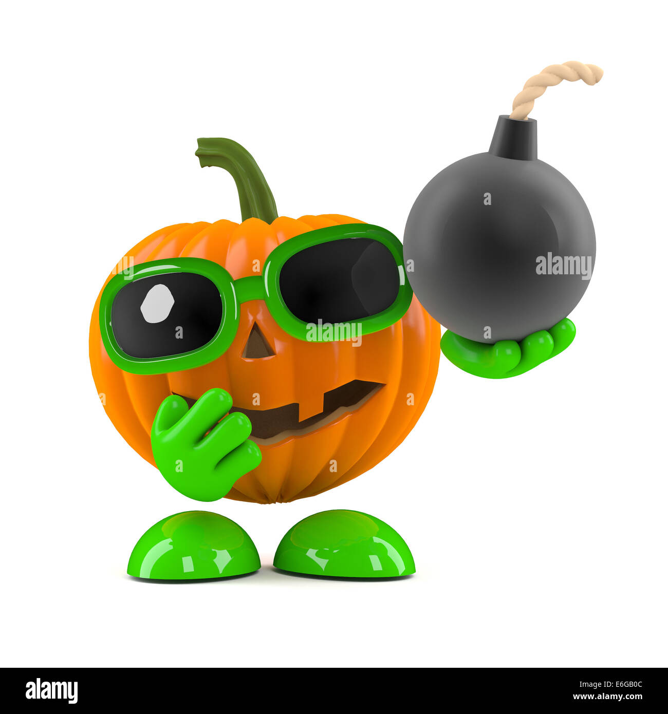 3d render of a pumpkin character holding a bomb with a fuse Stock Photo ...