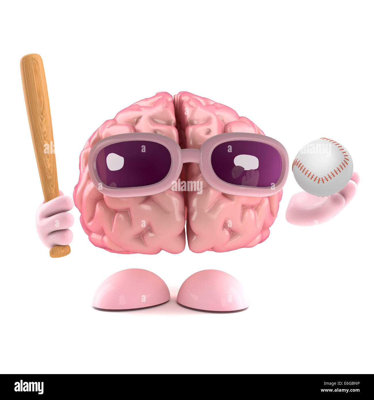 3d render of a brain holding a baseball bat and ball Stock Photo - Alamy