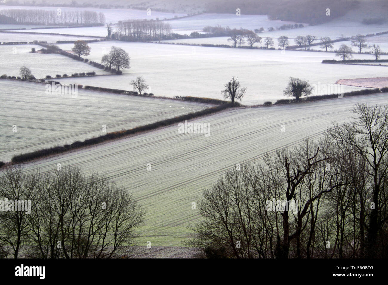Frosty fields in the valley between Kingston Deverill and Maiden ...