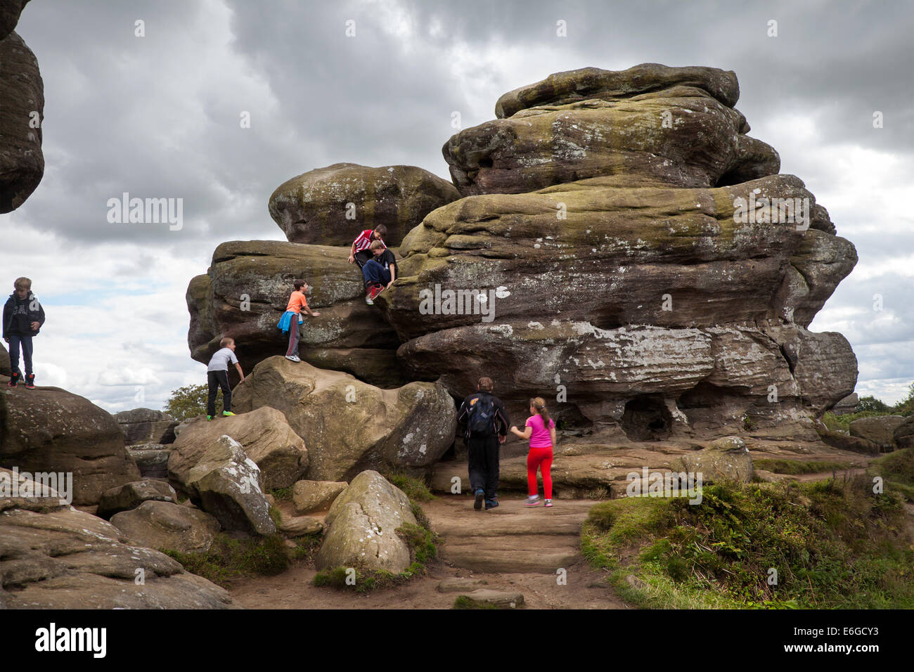 People at Brimham Rocks; Brimham Crags a collection of balancing ...
