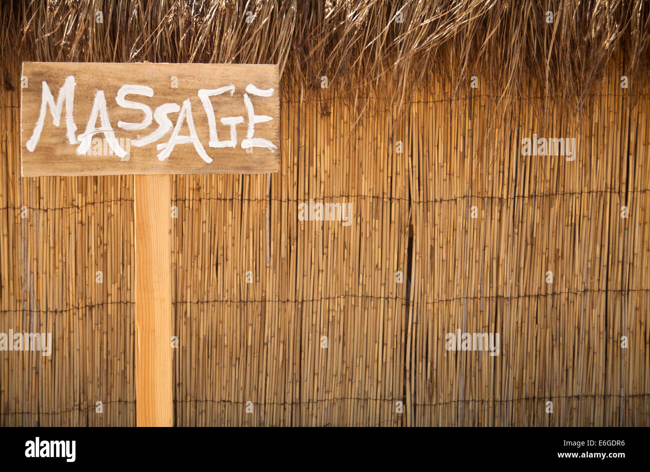 MASSAGE text written on a wooden board. Copy space on the right Stock ...