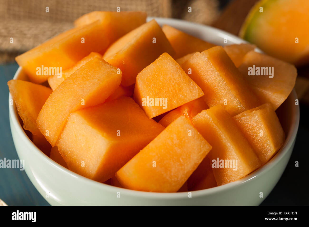 Health Organic Orange Cantaloupe All Cut Up Stock Photo - Alamy