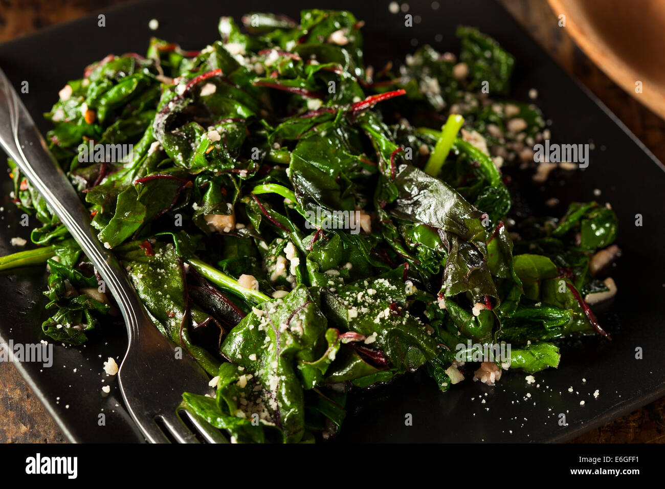 Homemade Healthy Sauteed Swiss Chard with Garlic and Cheese Stock Photo ...