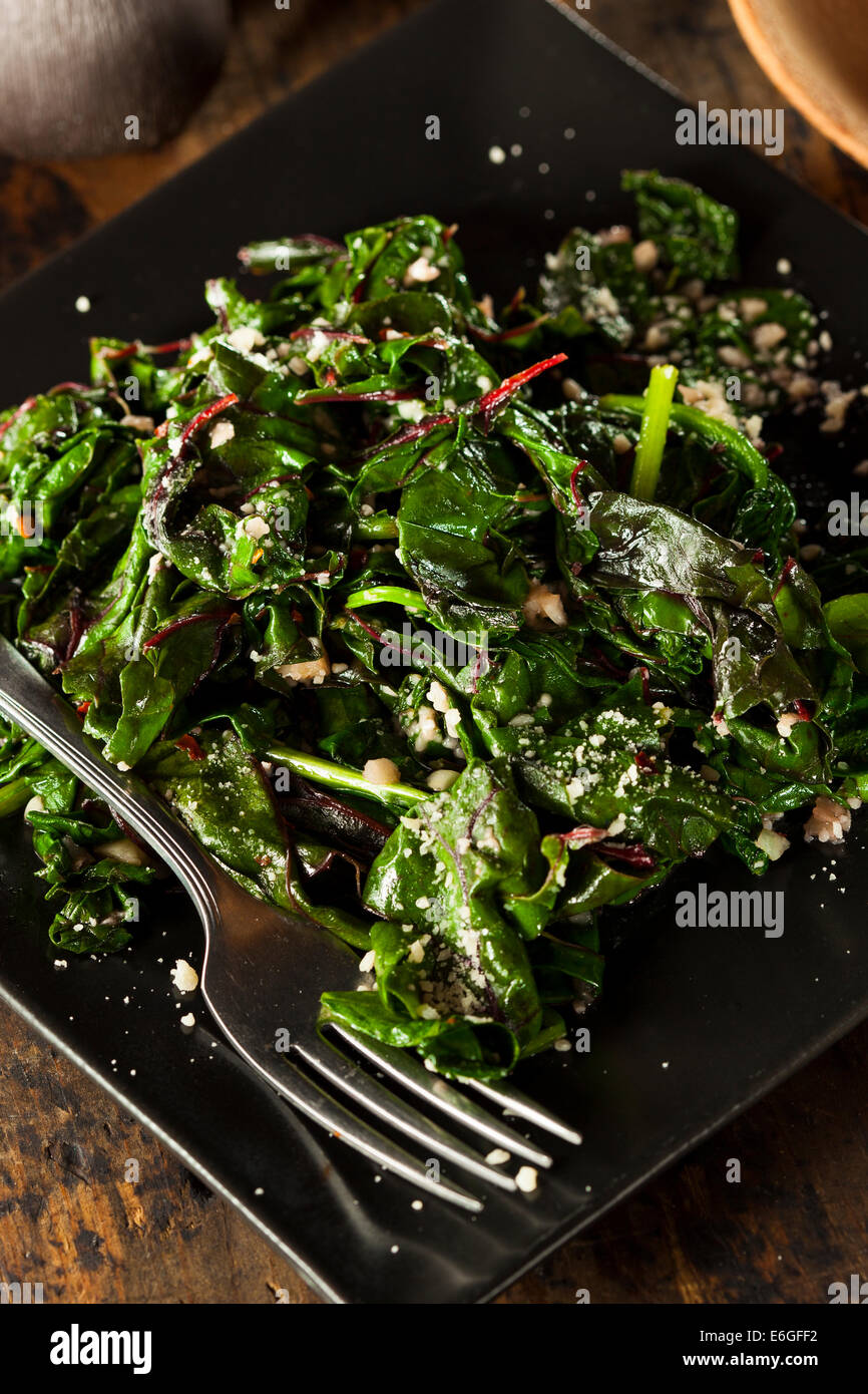 Homemade Healthy Sauteed Swiss Chard with Garlic and Cheese Stock Photo ...