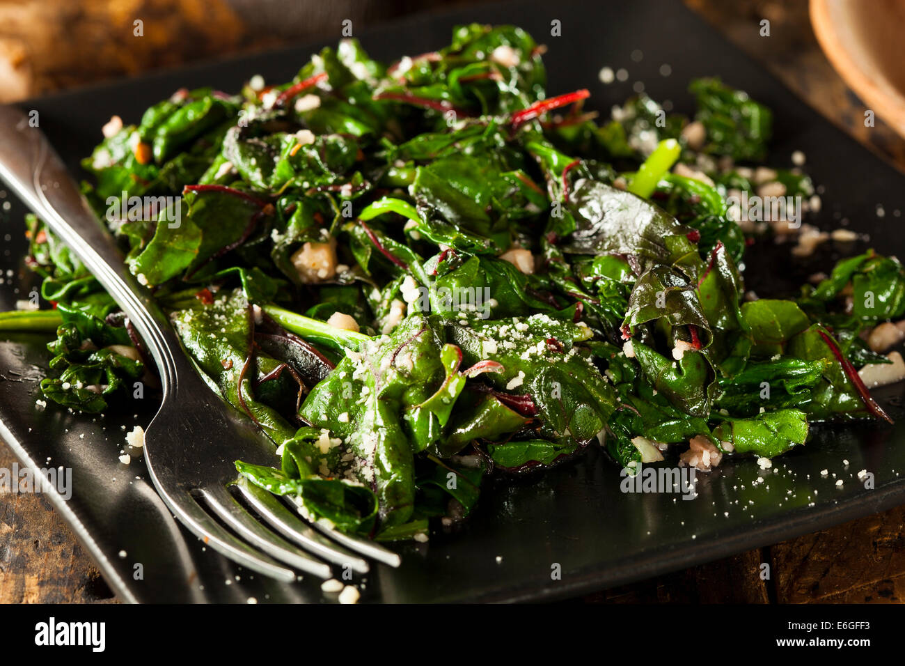 Homemade Healthy Sauteed Swiss Chard with Garlic and Cheese Stock Photo ...