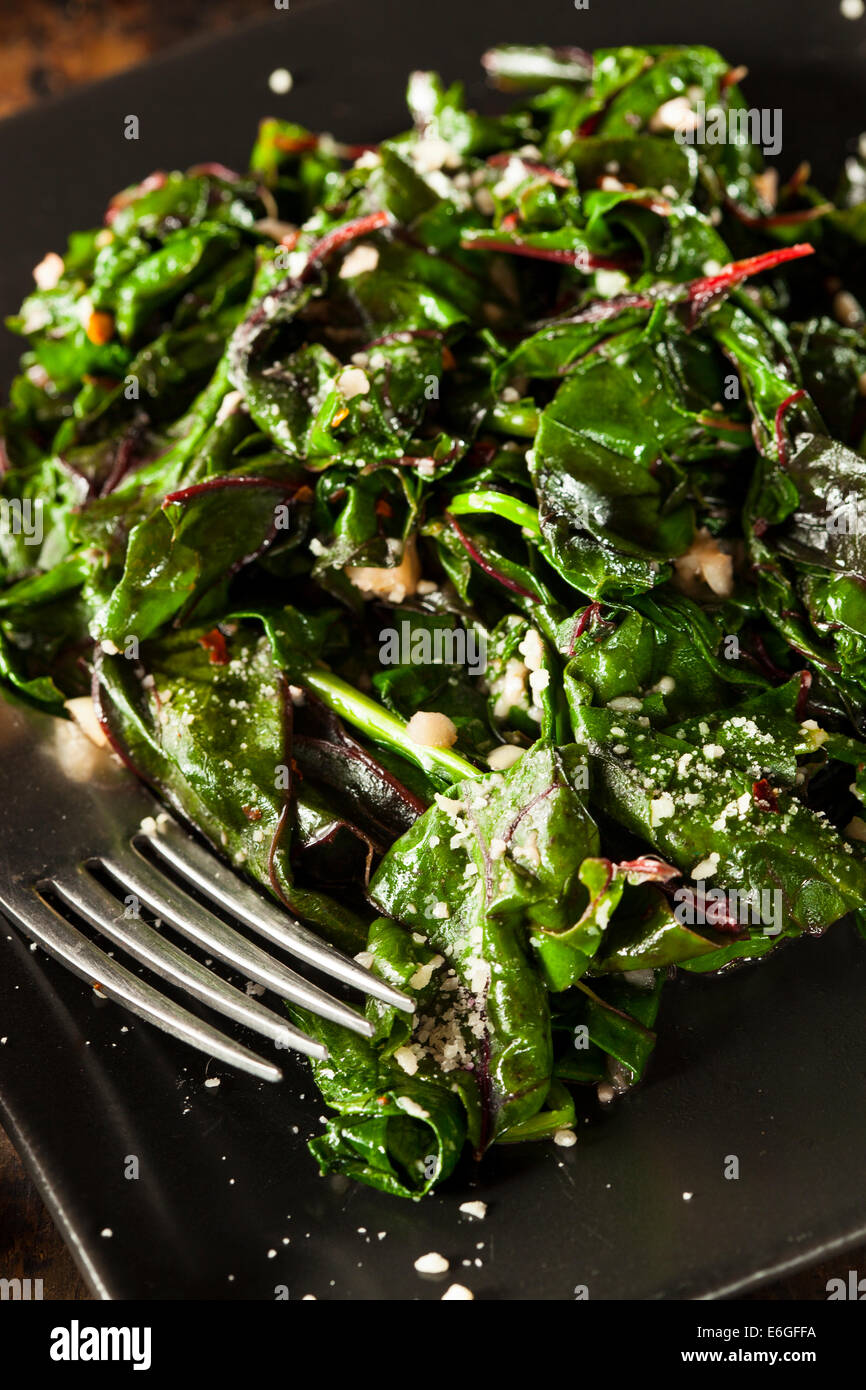 Homemade Healthy Sauteed Swiss Chard with Garlic and Cheese Stock Photo ...