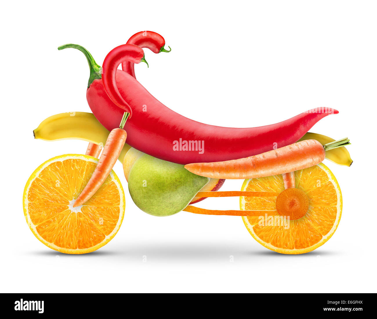 motorbike of fruits and vegetables on a white background Stock Photo ...
