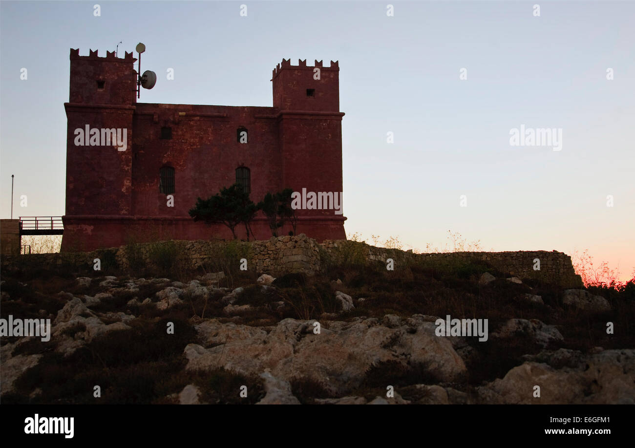 Red tower in Malta Stock Photo - Alamy