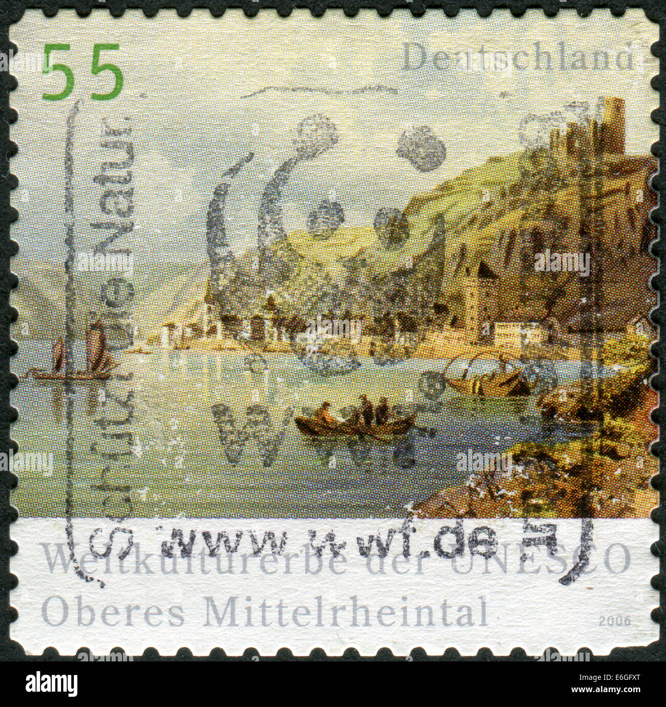 Postage stamp printed in Germany, shows the Upper Middle Rhine Valley ...