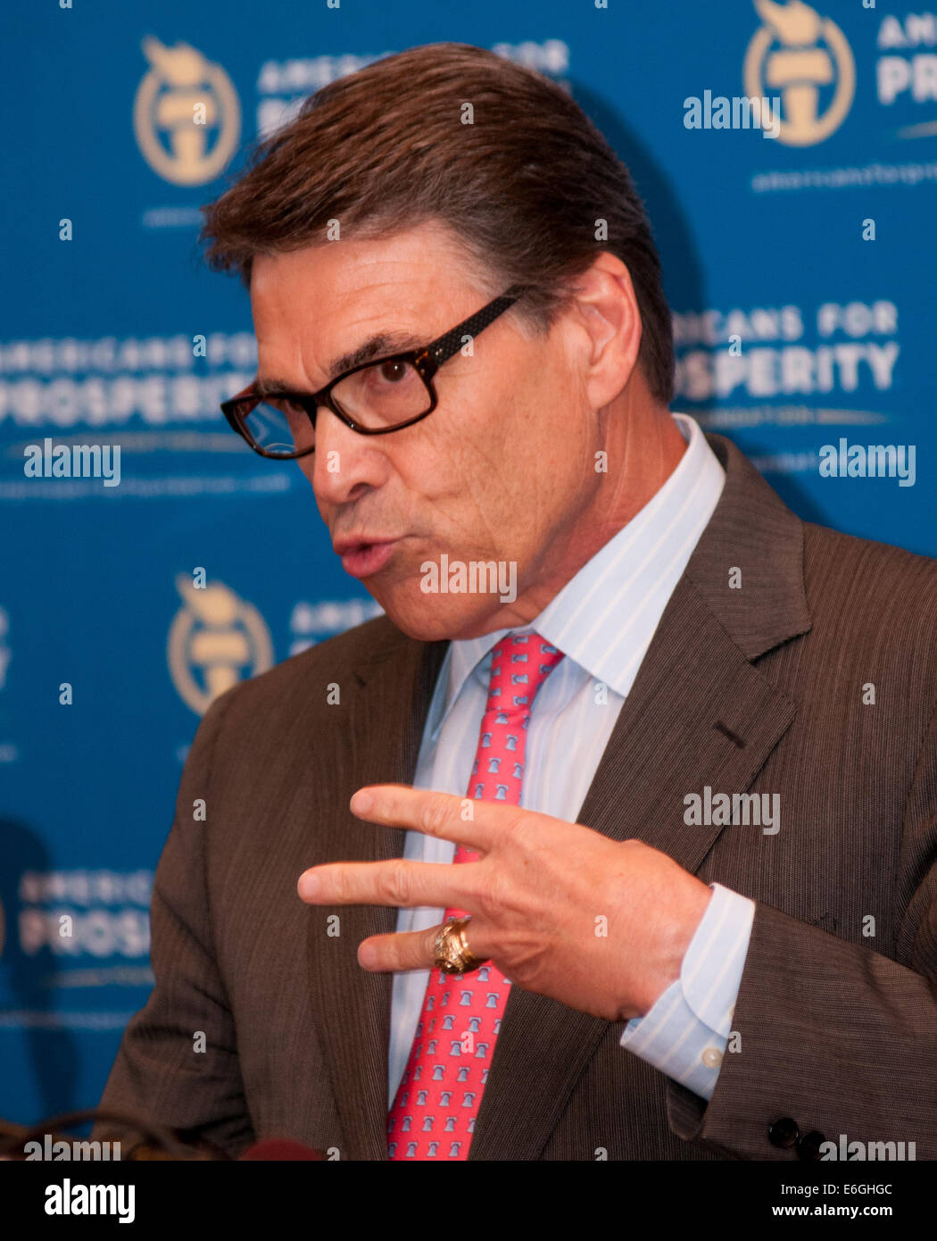 New Hampshire, USA. 22nd August, 2014. Texas Gov. Rick Perry speaks in ...