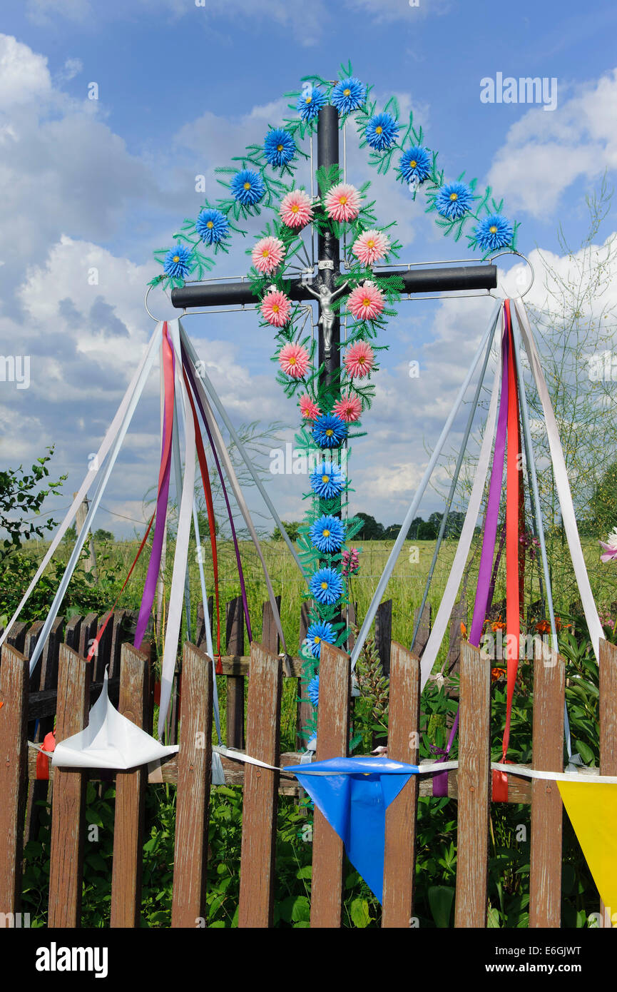 Decorated cross in Wojnowo, Masuria, Poland, Europe Stock Photo - Alamy