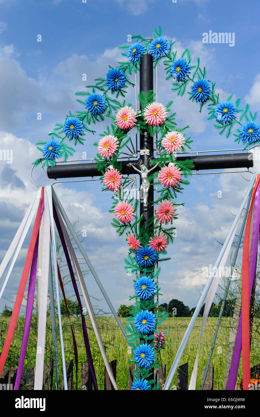 Decorated cross in Wojnowo, Masuria, Poland, Europe Stock Photo - Alamy