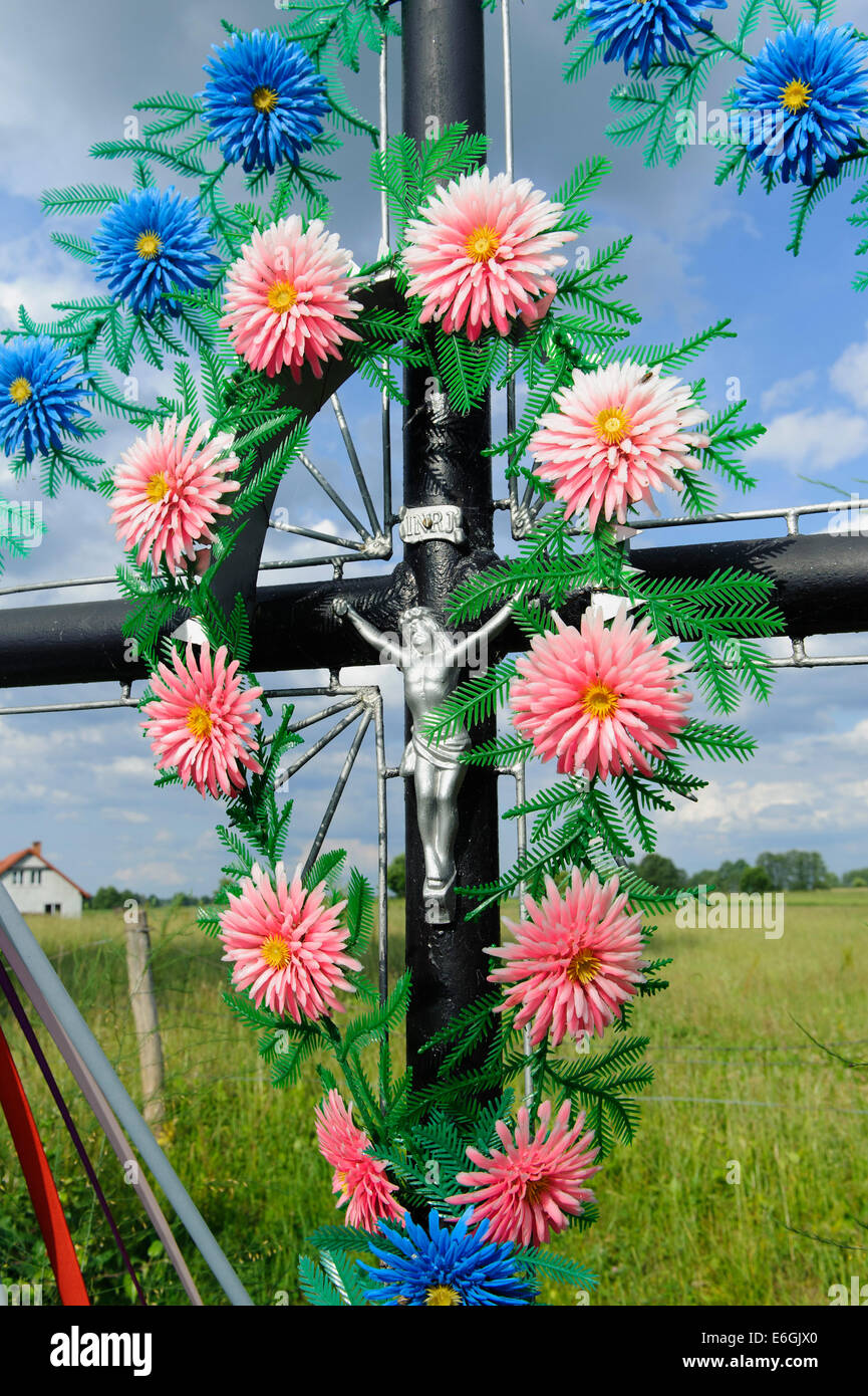 Decorated cross in Wojnowo, Masuria, Poland, Europe Stock Photo - Alamy